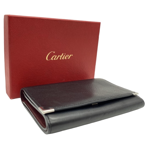 Cartier | Bags | Cartier Bifold Calfskin Leather Wallet In Black | Poshmark